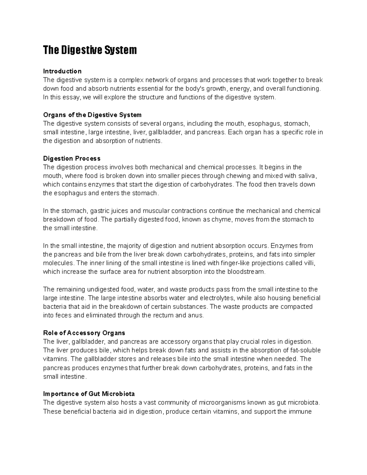 Digestive - In this essay, we will explore the structure and functions ...
