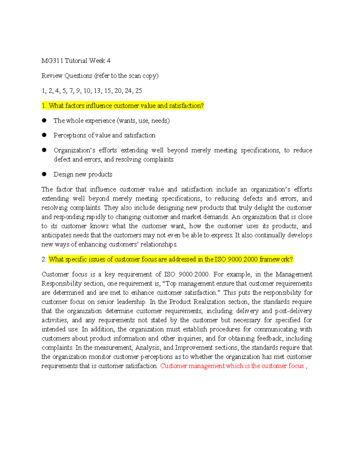 MG311 Tutorial Week week 4 uu - MG311 Tutorial Week 4 Review Questions (refer to the scan copy ...