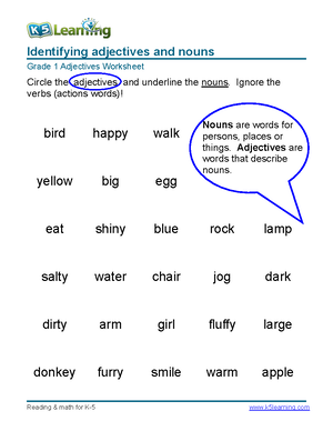 Grammar worksheet grade 1 adjectives sentences 1 - Using adjectives ...
