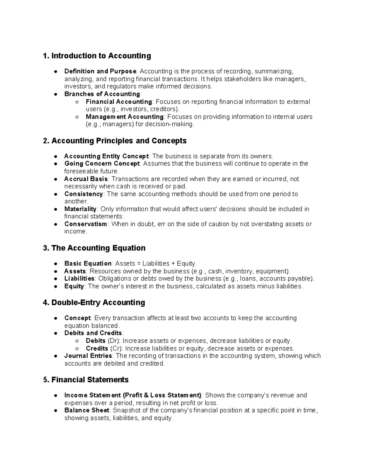 Accg1000Notes - Overview Notes - 1. Introduction to Accounting ...