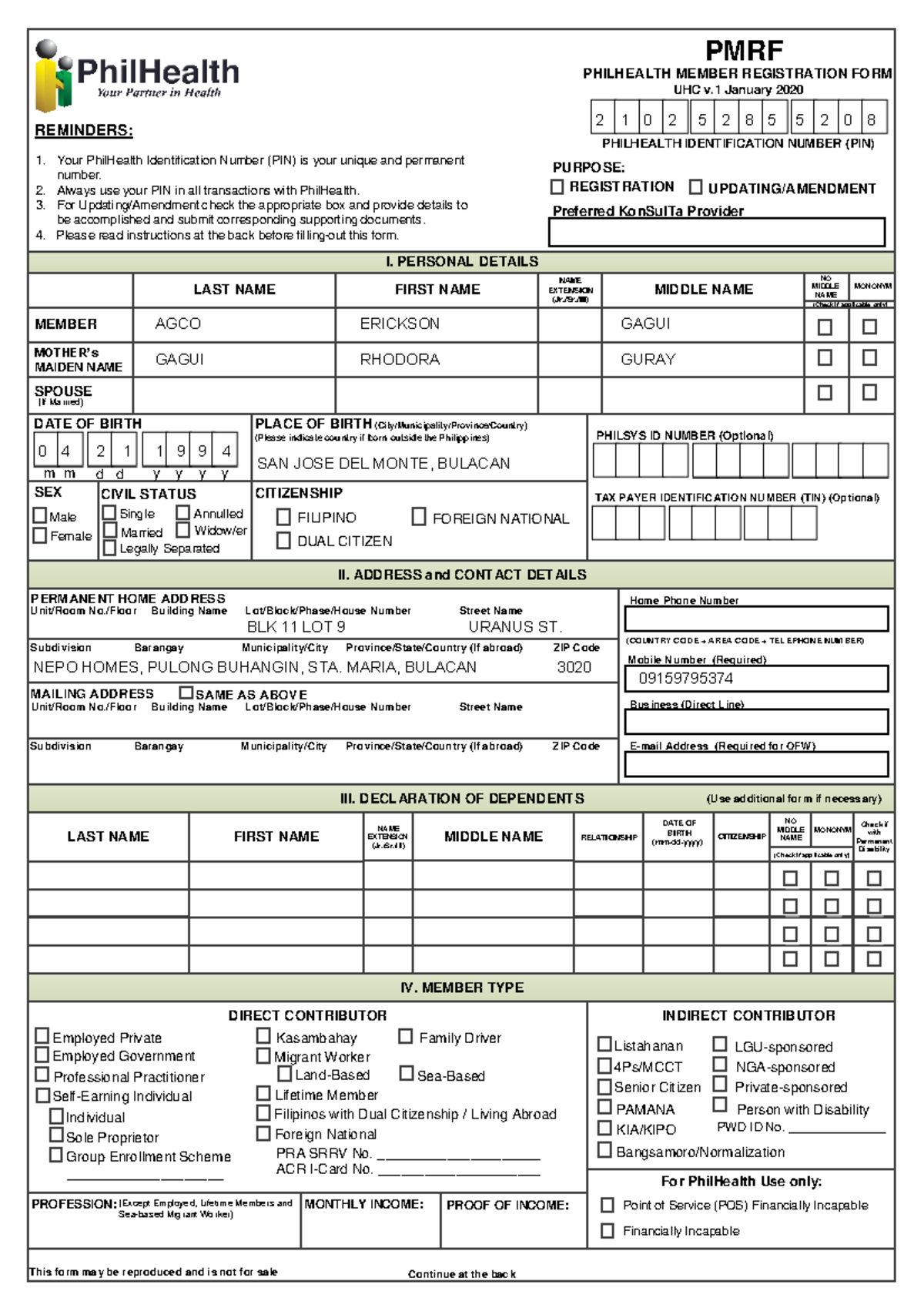 Pmrf 012020 - ERIK - All about forms - PMRF PHILHEALTH IDENTIFICATION ...