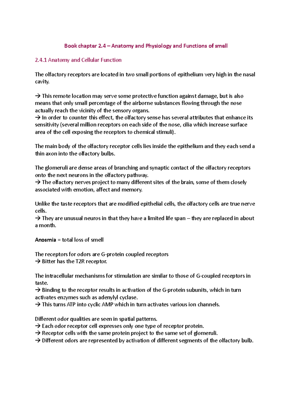 Summary Book Chapters Sensory Science - Book chapter 2 – Anatomy and Physiology and Functions of ...