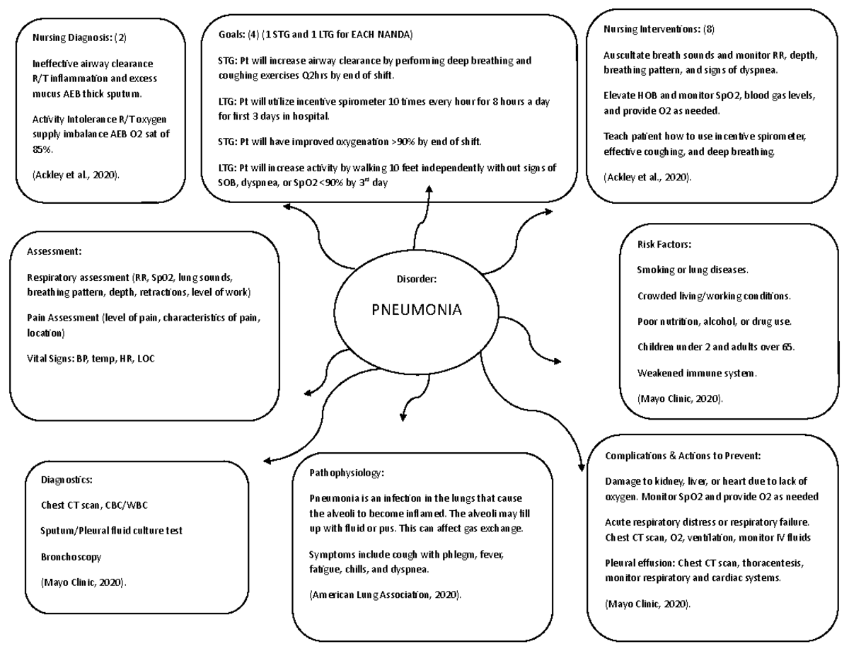 Pneumonia Concept Map PNS - Nursing Interventions: (8) Auscultate ...
