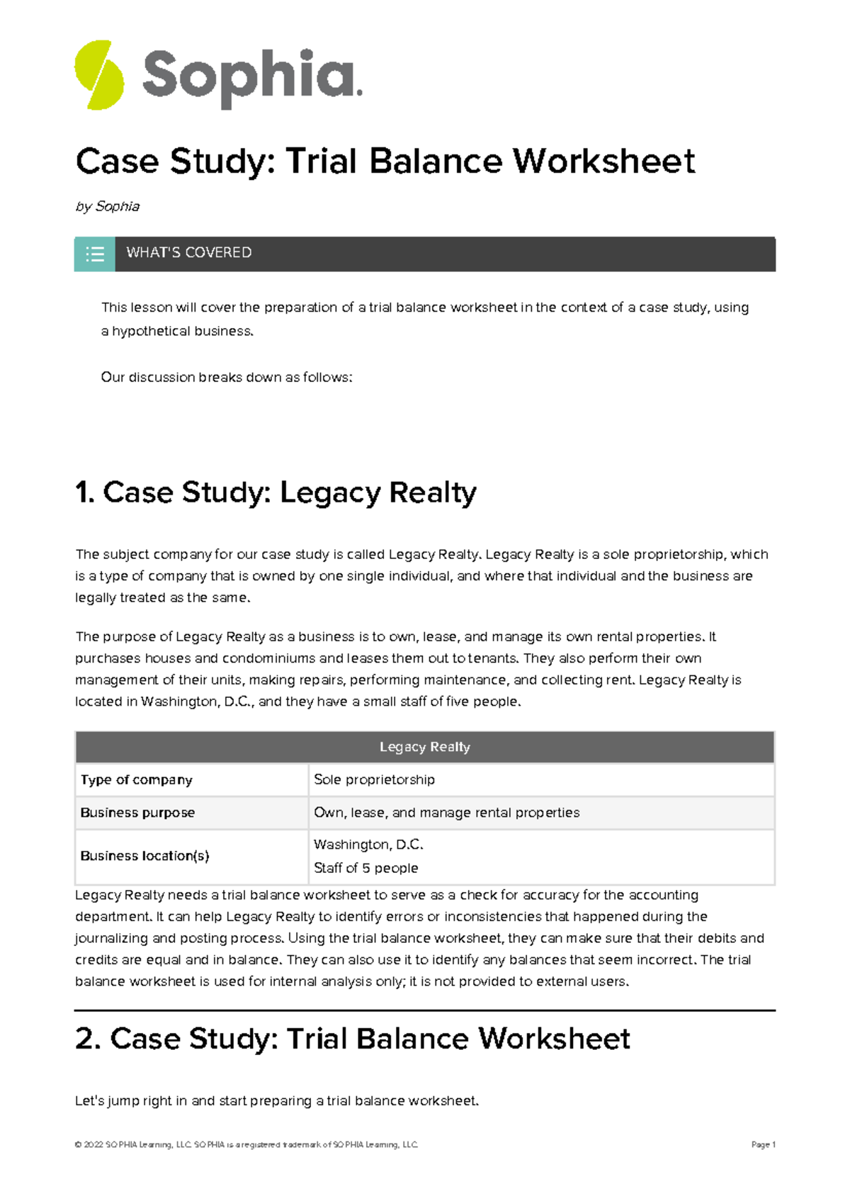 Case study trial balance worksheet 2 - Case Study: Trial Balance ...