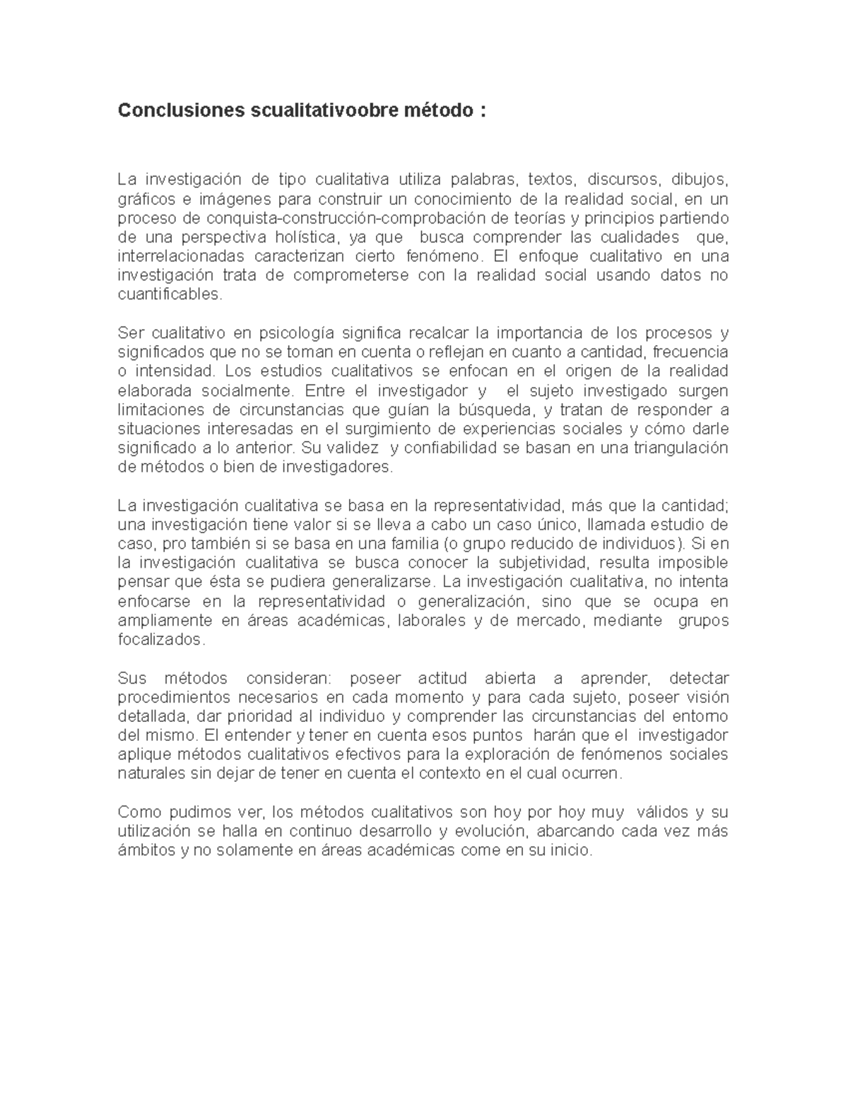 Conclusiones método cualitativo - Conclusiones scualitativoobre método ...