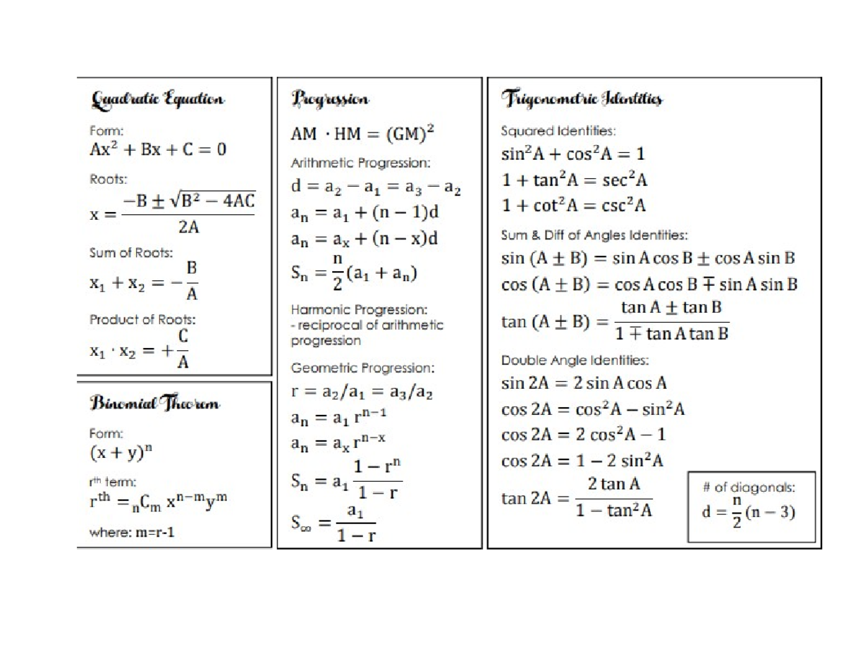 Formulas - Summary BS Civil engineering - Studocu