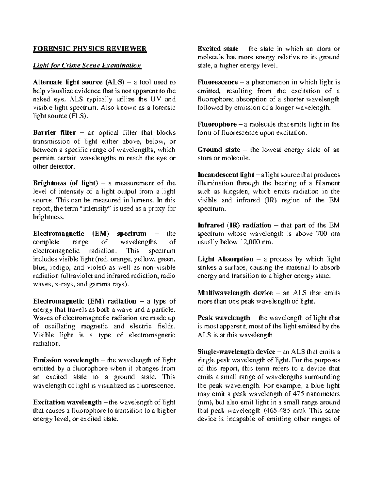 Forensic Physics - Introduction to Forensic Science - La Salle - Dasma ...