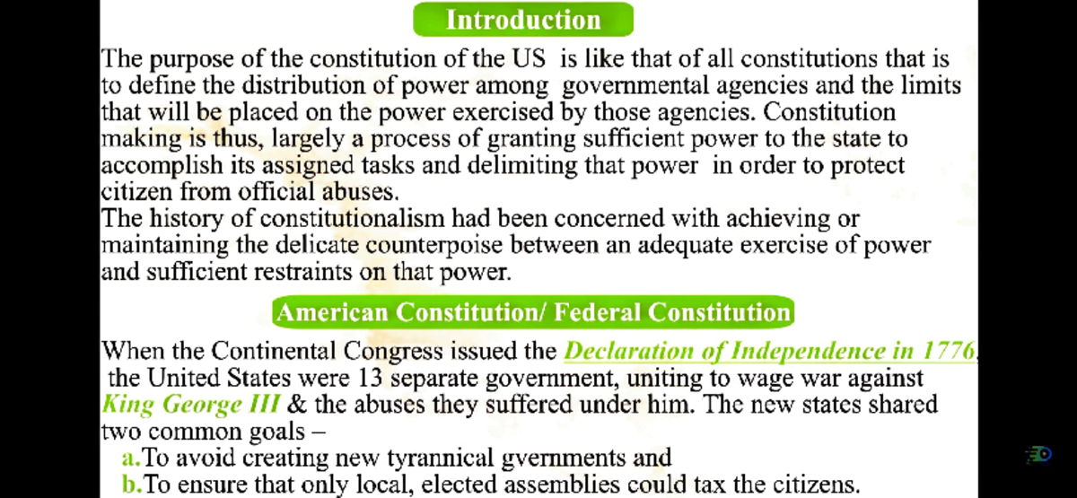 American constitution - Introduction The purpose of the constitution of ...