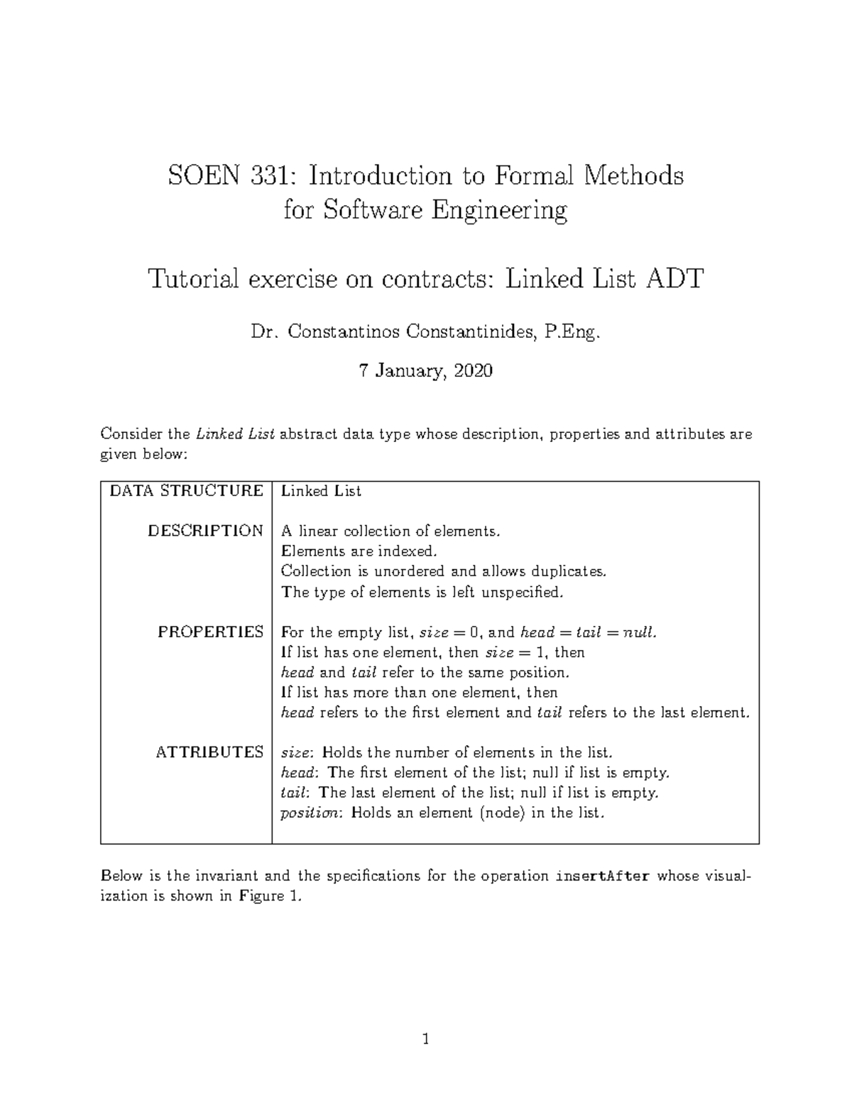 Contracts linked list - SOEN 331: Introduction to Formal Methods for Software Engineering ...