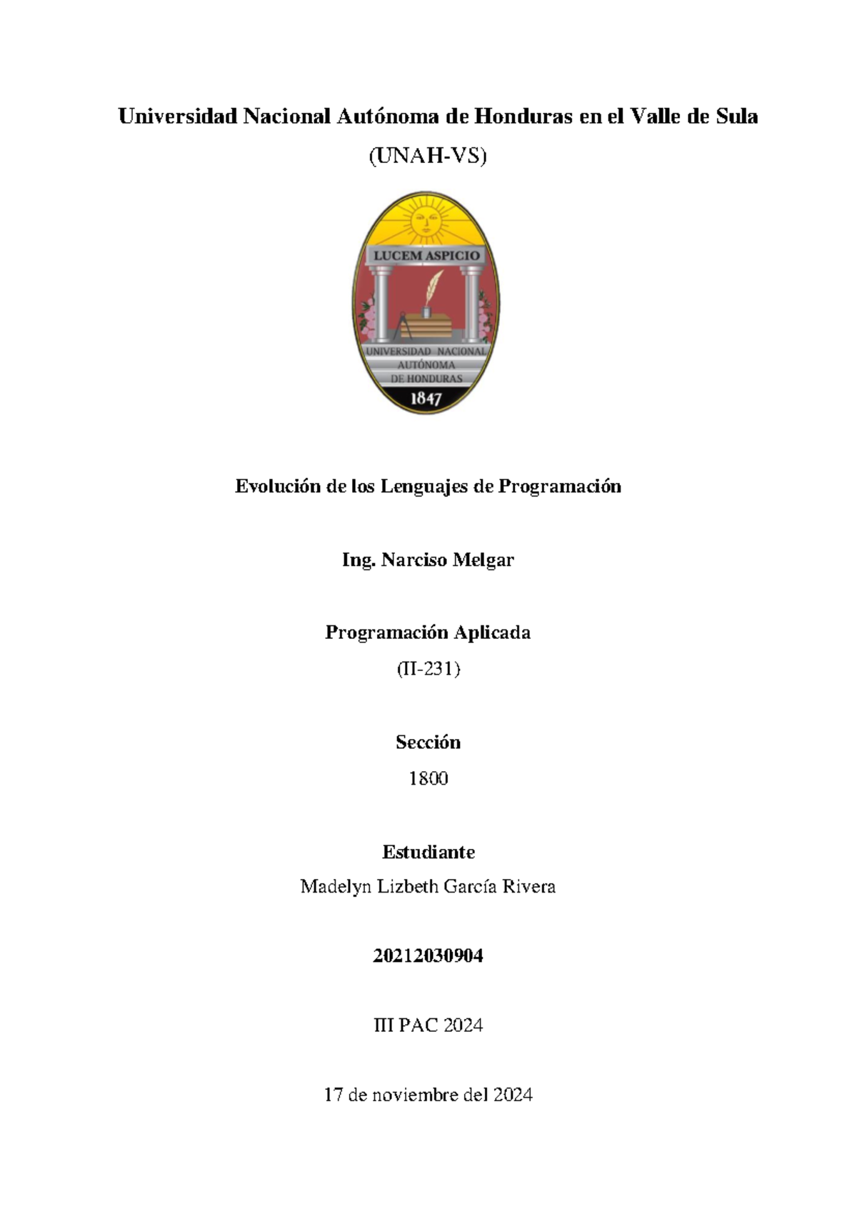 Lenguajes de Programacion - Universidad Nacional Autónoma de Honduras ...