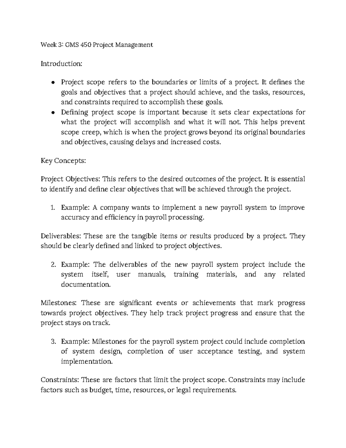 Week 3 GMS 450 Project Management - Week 3 GMS 450 Project Management ...