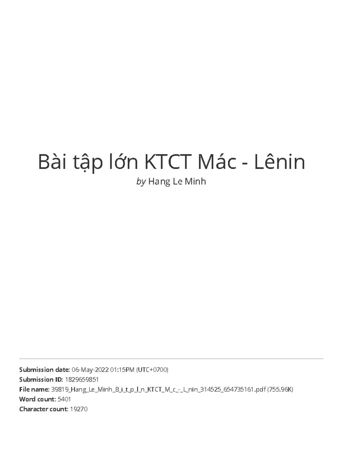 Bài tập lớn KTCT Mác - Lênin - Bài tập lớn KTCT Mác - Lênin by Hang Le Minh Submission date ...