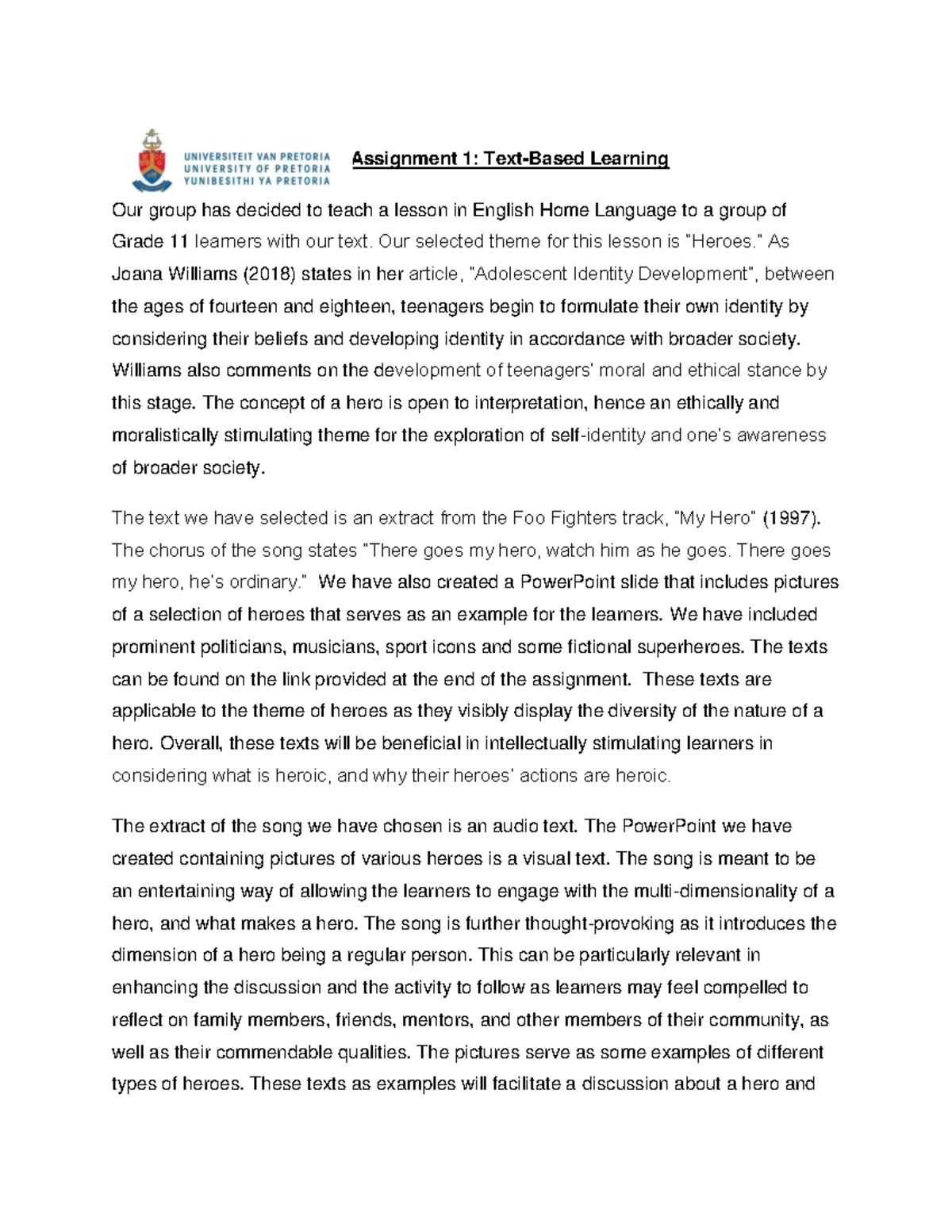 Example 2 2023 Formal Assignment 1 Text-based lesson - Formal ...