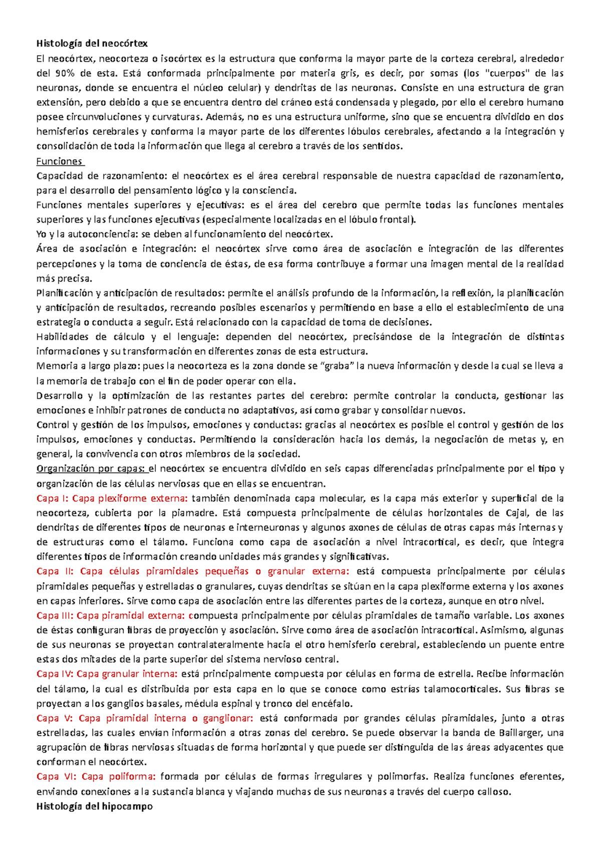 Histología del neocórtex - Histología del neocórtex El neocórtex ...