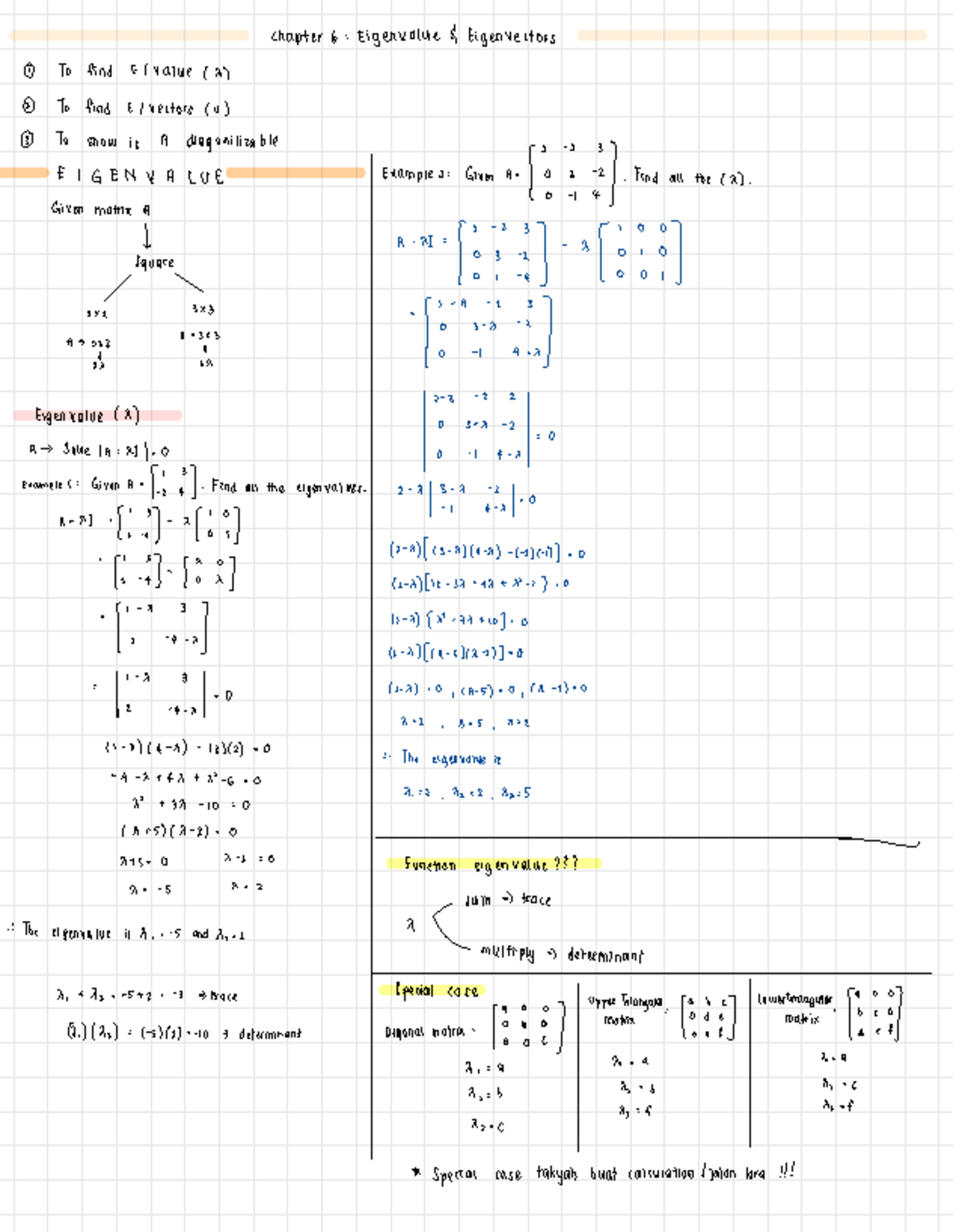Chapter 6 Eigenvalue& Figenvectors - Chapter 6 : Eigenvalue & Eigenvectors ① To find /value (3 ...