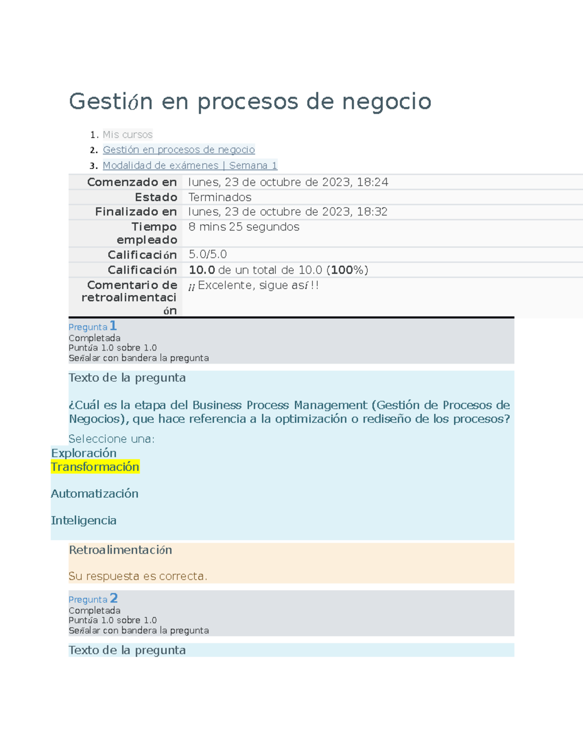 Gestión en procesos de negocio Modalidad de exámenes Semana 1 - Gestión en procesos de negocio 1 ...