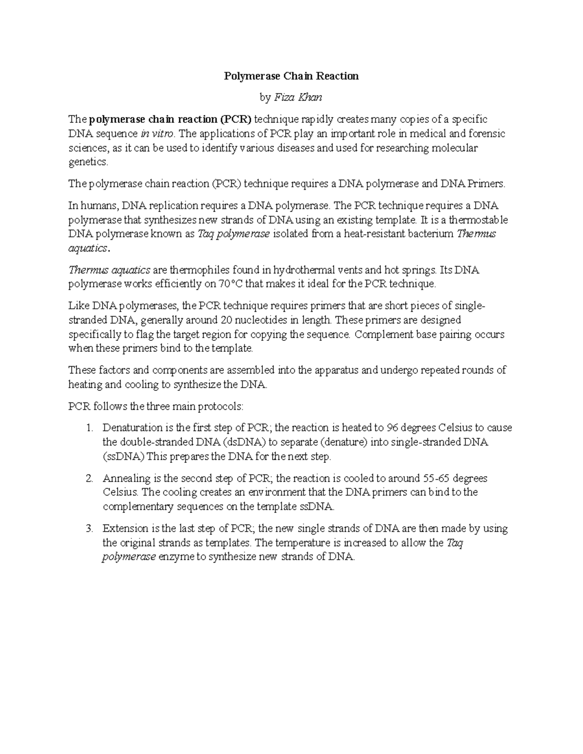 Polymerase Chain Reaction - The applications of PCR play an important ...