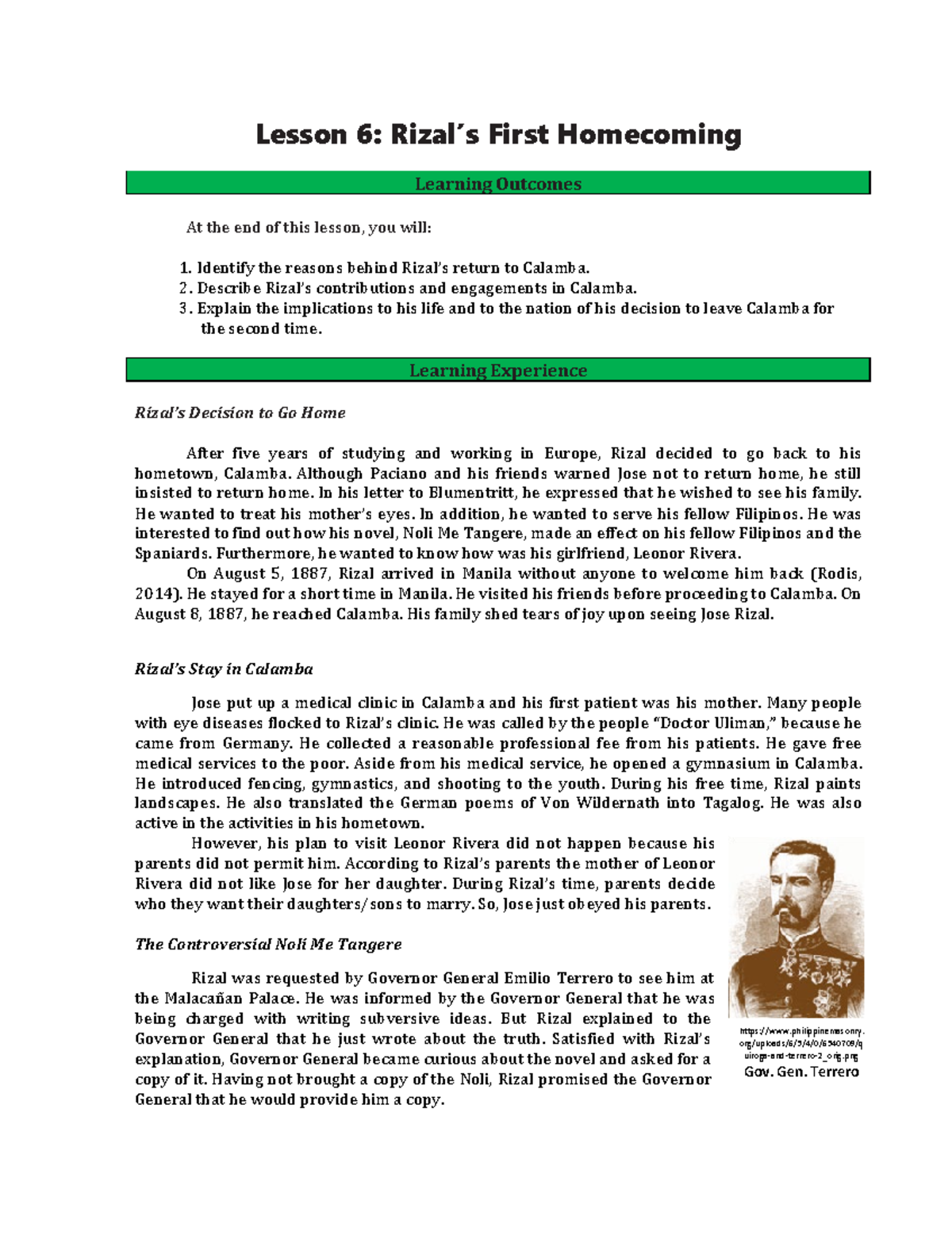 Lesson 6 - Lecture Notes for MT students - Lesson 6: Rizal’s First ... Lesson 6 - Lecture Notes for MT students - Lesson 6: Rizal’s First ...