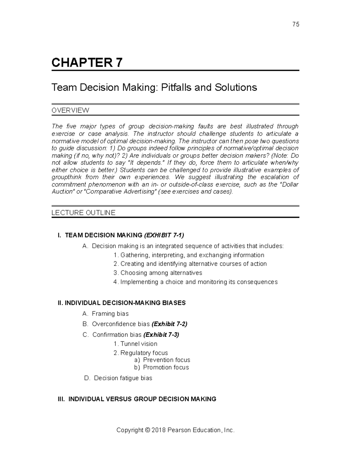 CH07 Decision Making Pitfalls and Solutions - CHAPTER 7 Team Decision Making: Pitfalls and ...
