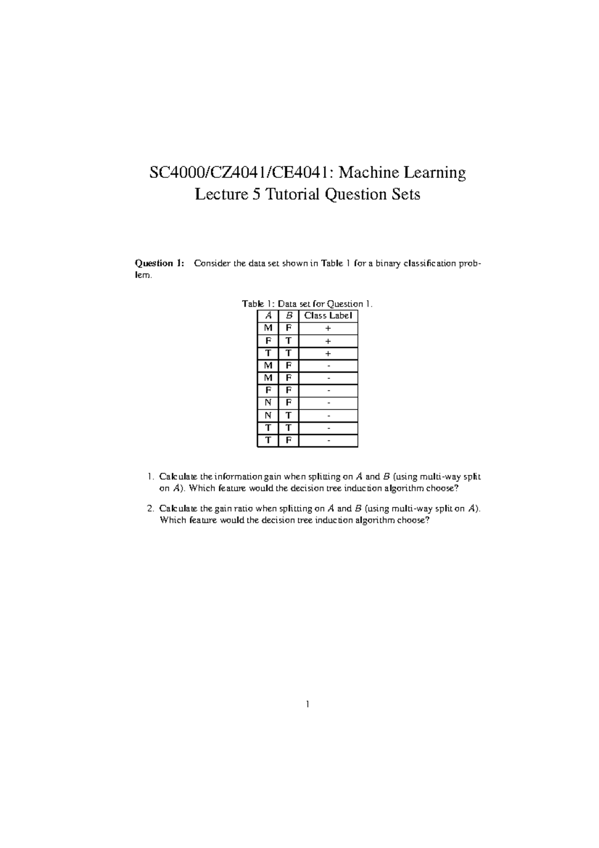 SC4000 L5 tut questions - SC4000/CZ4041/CE4041: Machine Learning ...