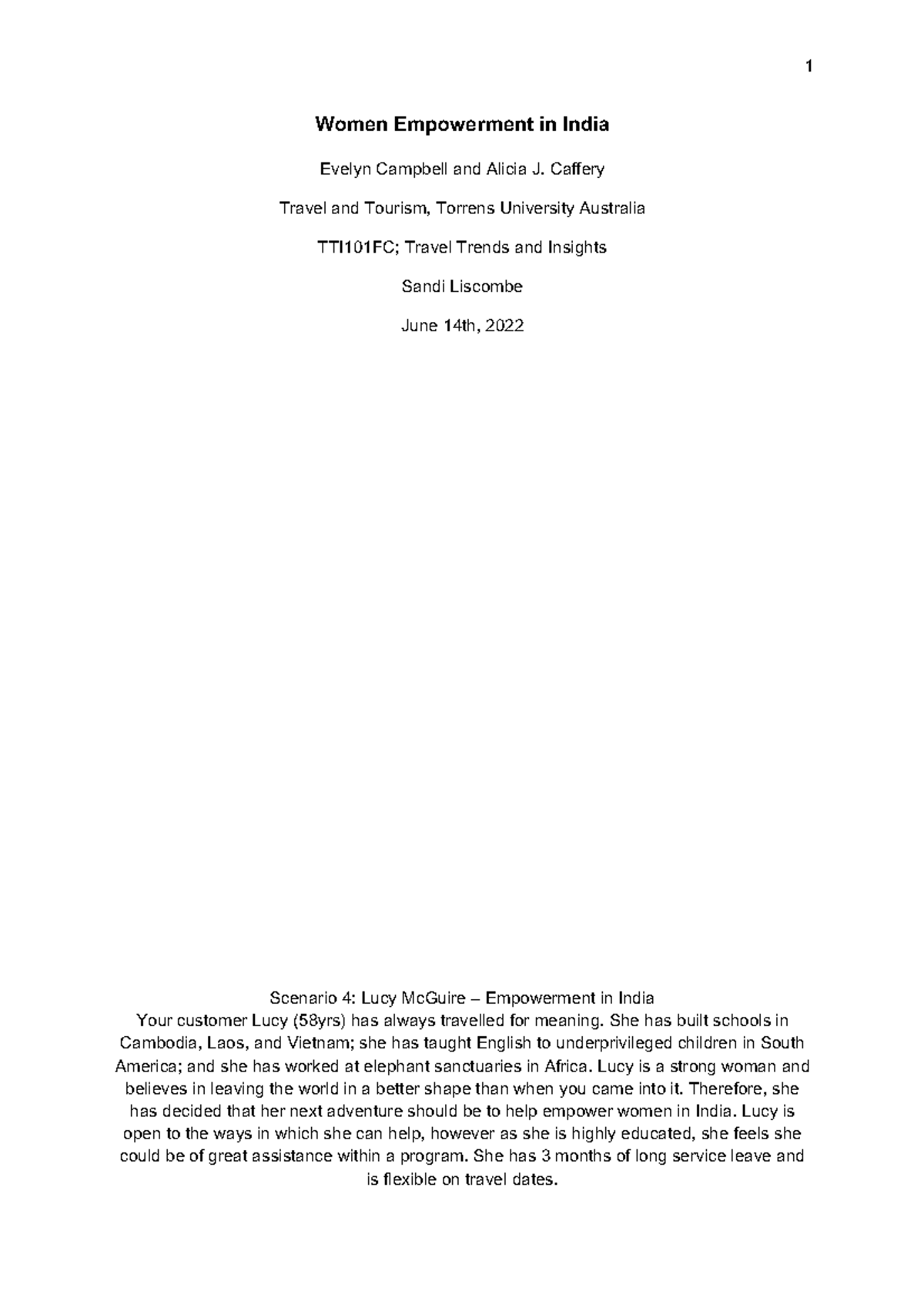 FCTA TTI Assessment 2 - CASE Study - Women Empowerment in India Evelyn ...