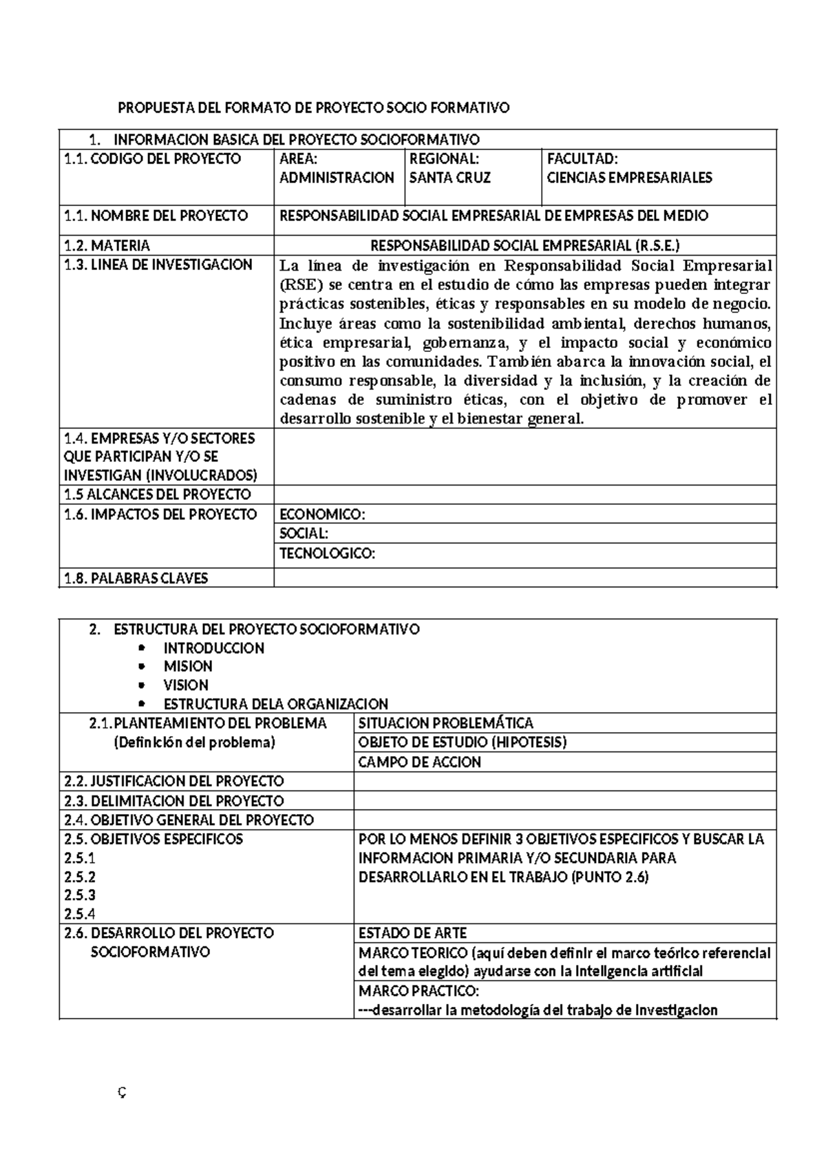 Formato DE Proyecto Socio Formativo - PROPUESTA DEL FORMATO DE PROYECTO ...