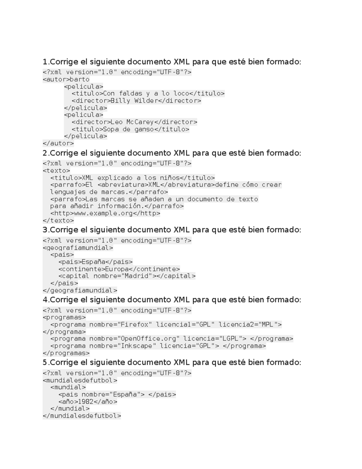 Tareas tema 5- importante - 1 el siguiente documento XML para que esté ...