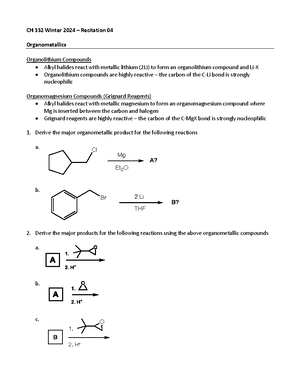 CH331 F23 Recitation 02 - CH331 Fall 2023 – Recitation 02 Group Review ...