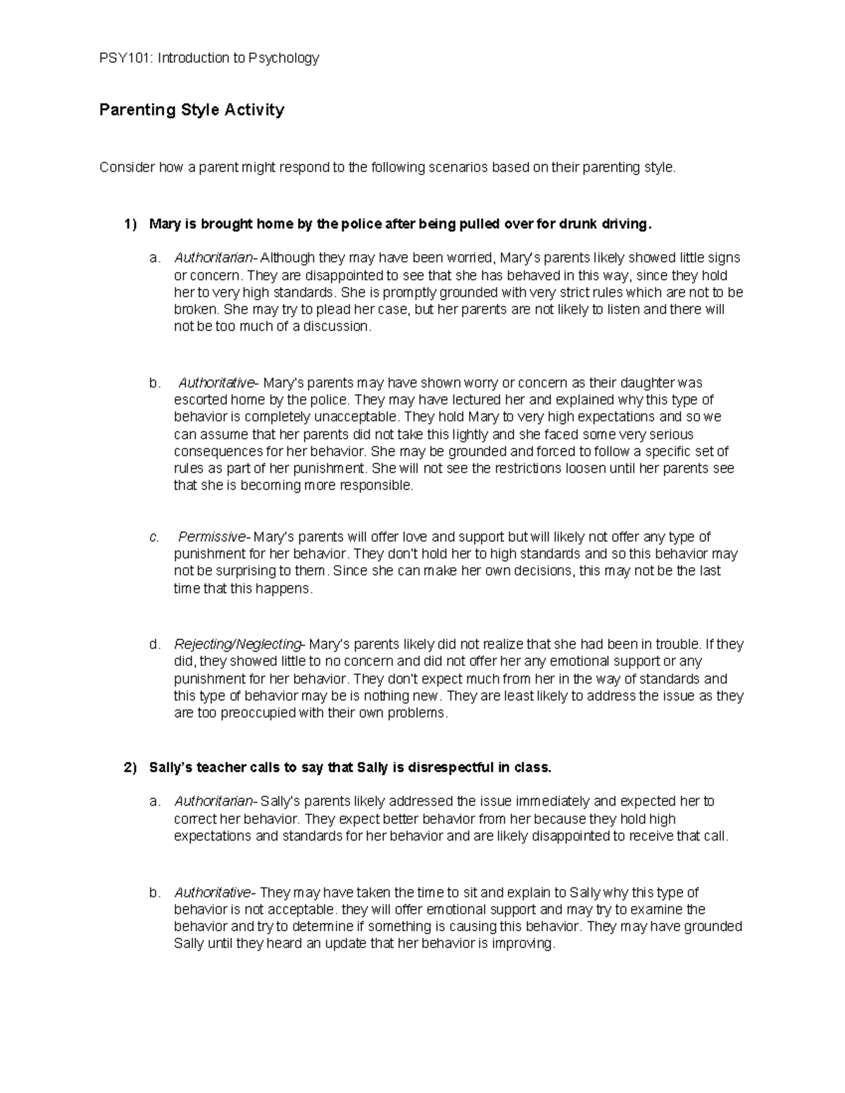 3. Parenting Style Activity - PSY101: Introduction to Psychology ...