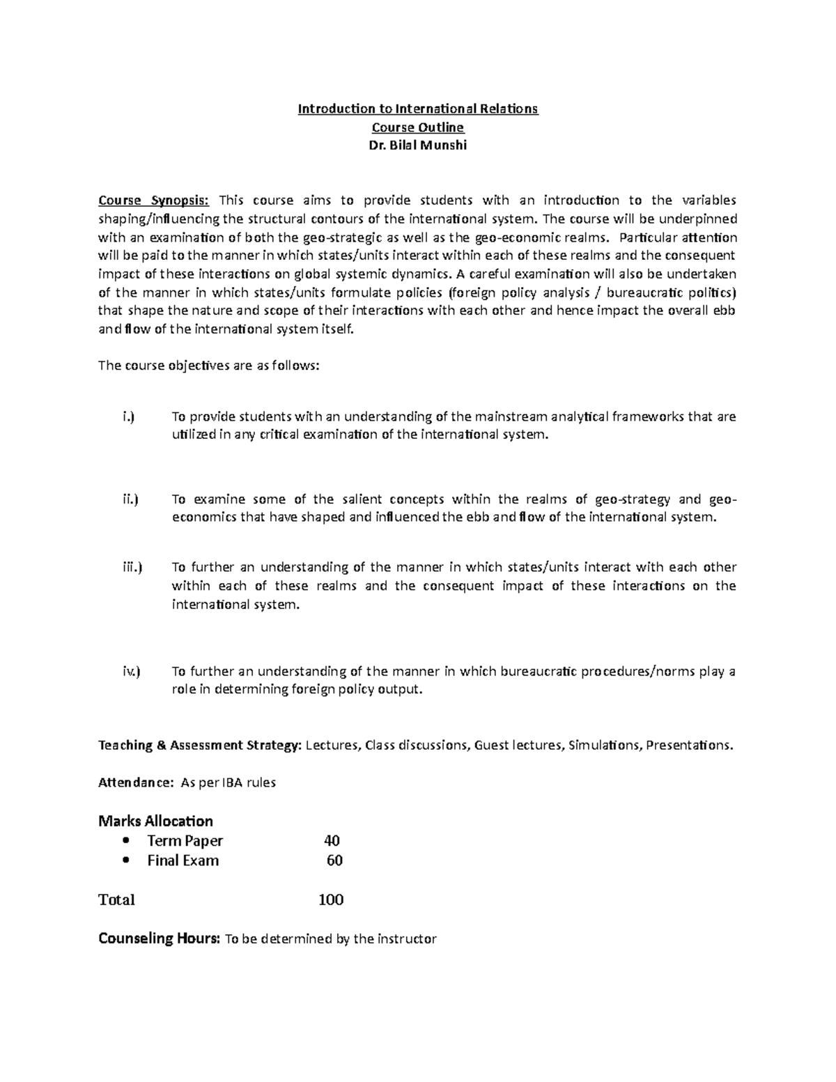 Introduction to International Relations - Course Outline Fall 2021 ...