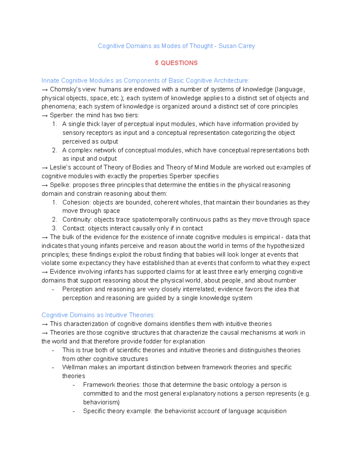 Cognitive Domains/Modes of Thought Summary - Cognitive Domains as Modes ...