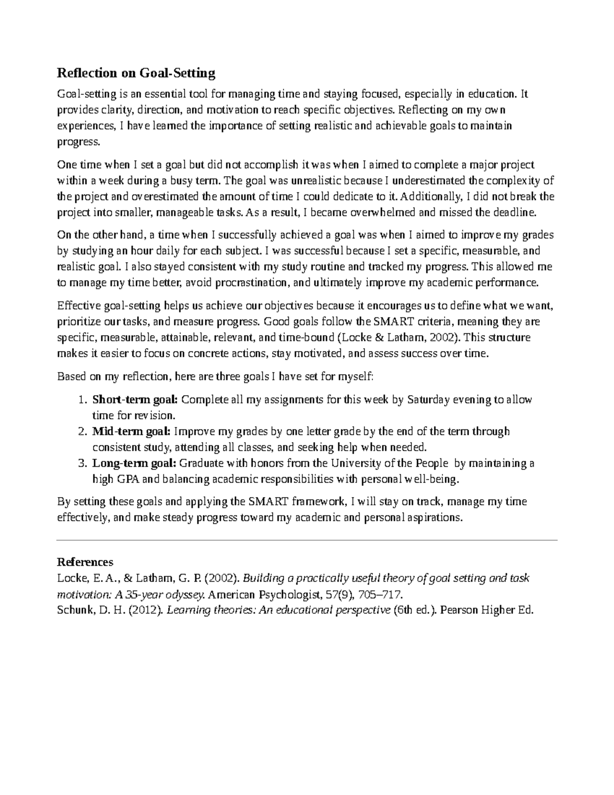 Goal setting - Reflection on Goal-Setting Goal-setting is an essential ...