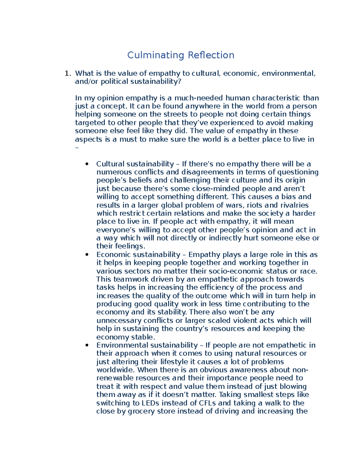 Culminating Reflection - Culminating Reflection What is the value of ...