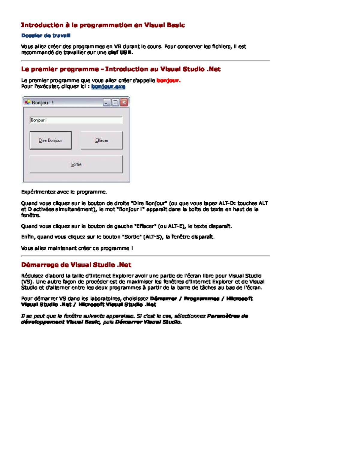 ED1.1 - Bonjour - Exercice dirigé 1.1 sur le logiciel Visual Basic ...