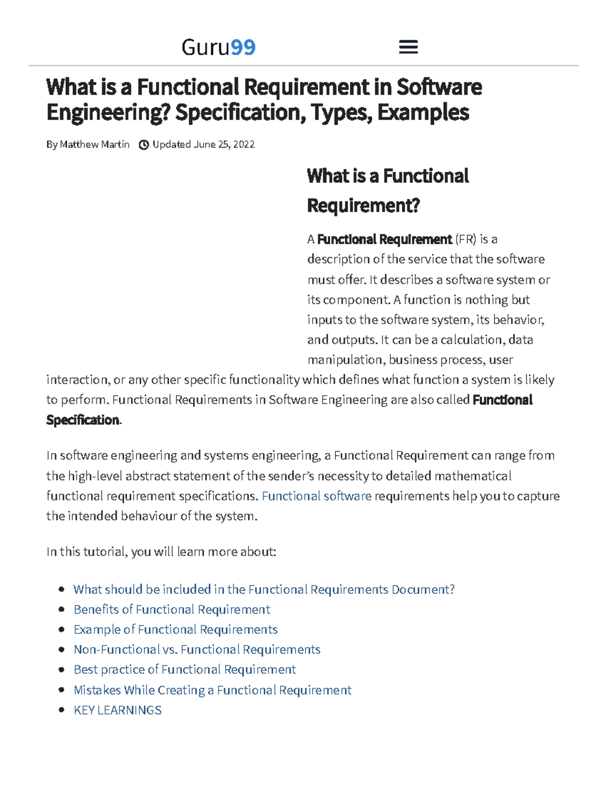 What is a Functional Requirement in Software Engineering Specification ...