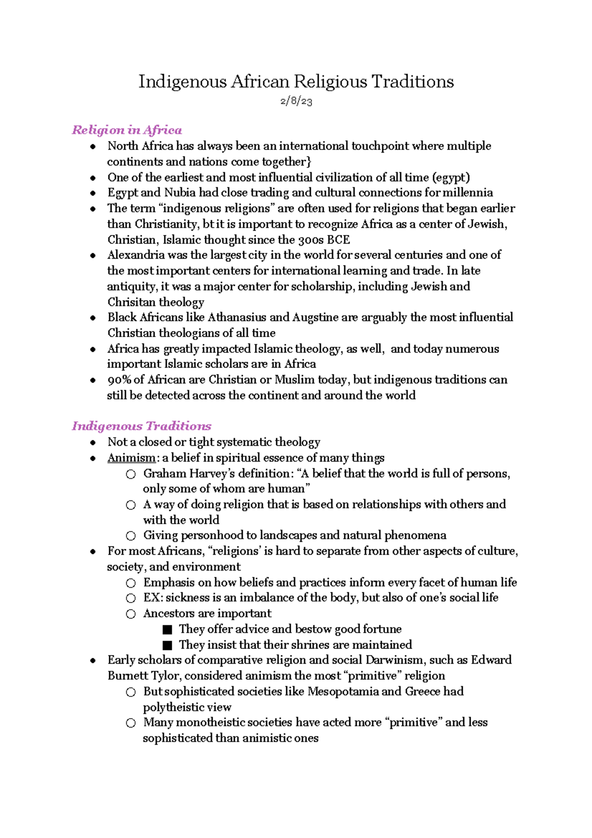 Indigenous African Religious Traditions - Lecture Notes (Unit 1 ...