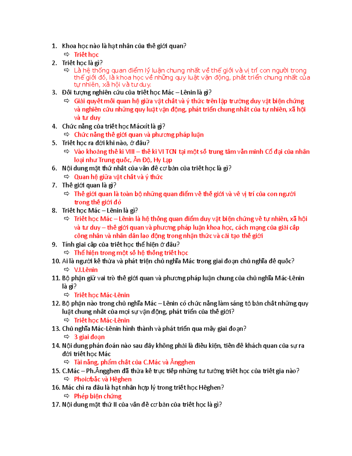 Triết học - trắc nghiệm kết thúc học phần - Khoa h c nào là h t nhân c a thếế gi i quan?ọ ạ ủ ớ ...