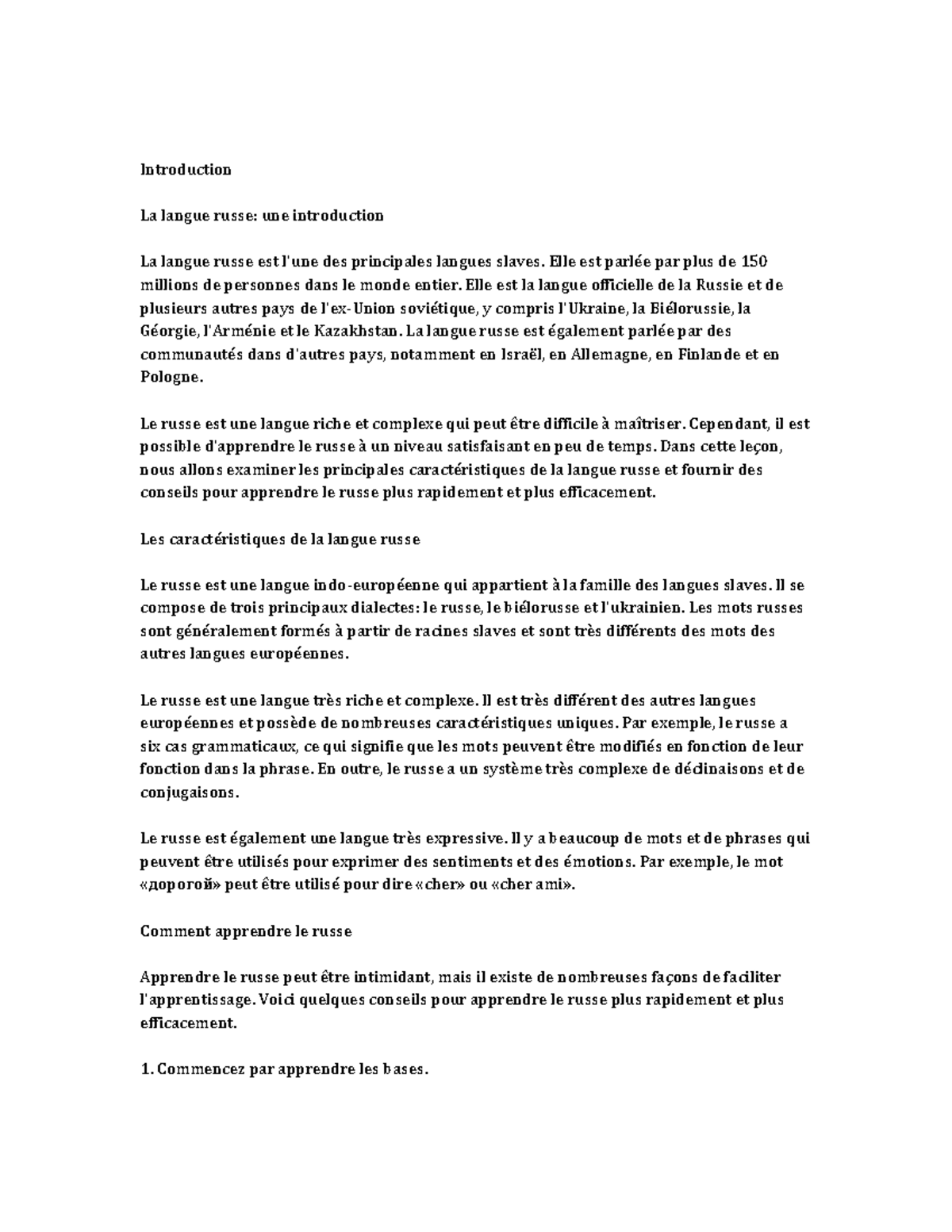 Russian lecture notes - Introduction La langue russe: une introduction ...