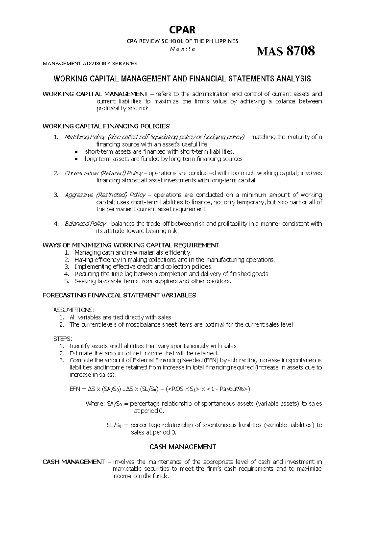 Working-cap-mgmt-and-fin-statemnts-analysis-pdf-8708 compress - transfer tax - Studocu