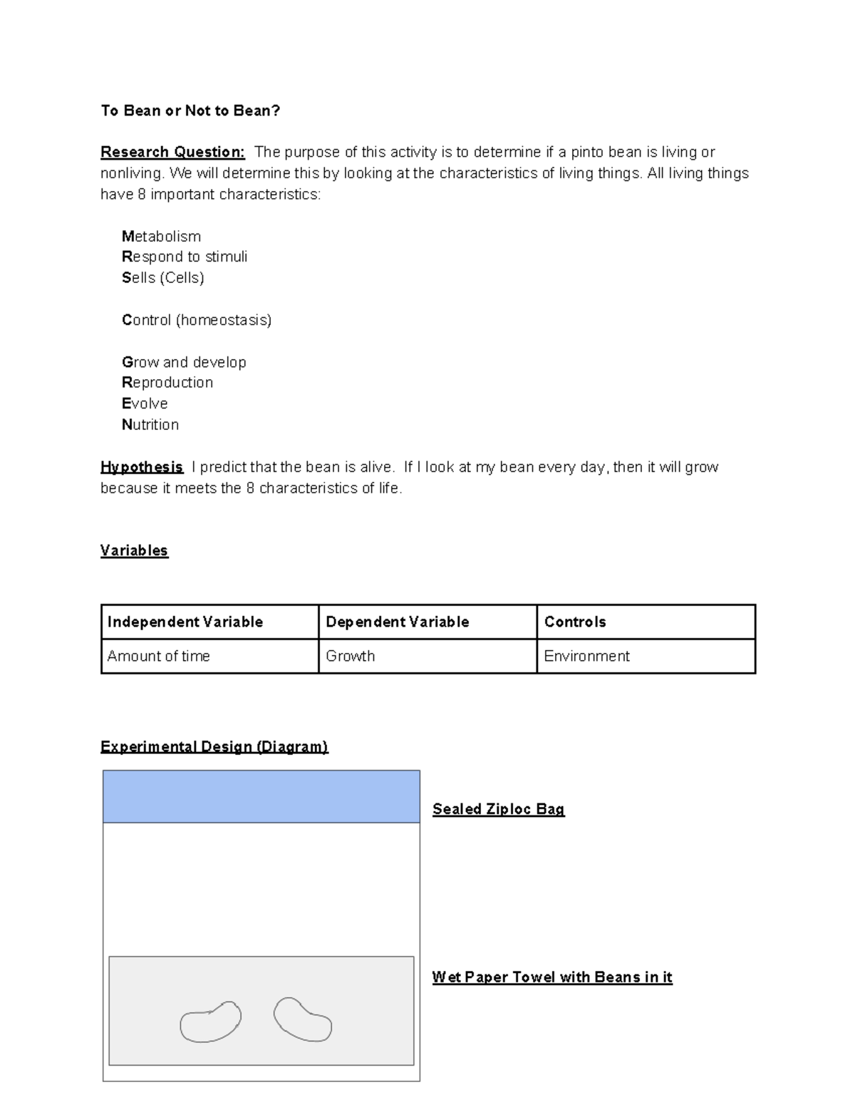 To Bean Or Not to Bean Lab - To Bean or Not to Bean? Research Question ...