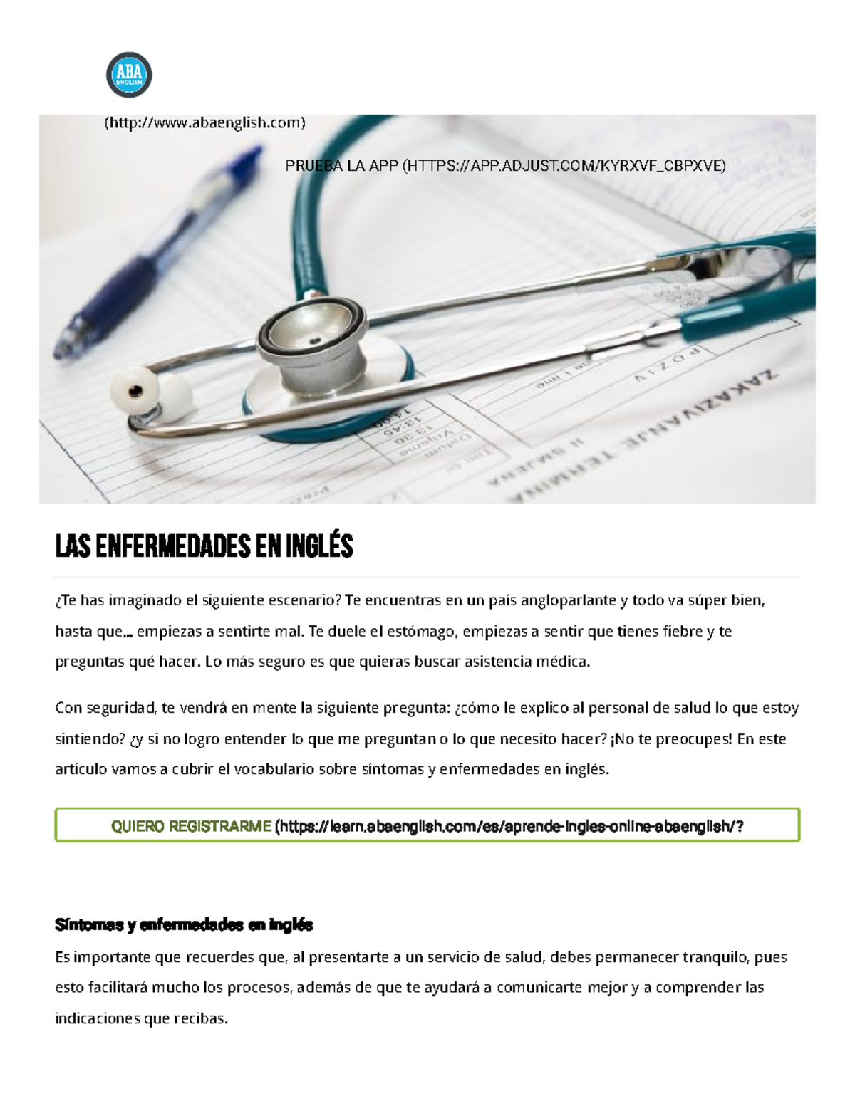 Vocabulario sobre enfermedades en inglés ABA English - Las enfermedades ...