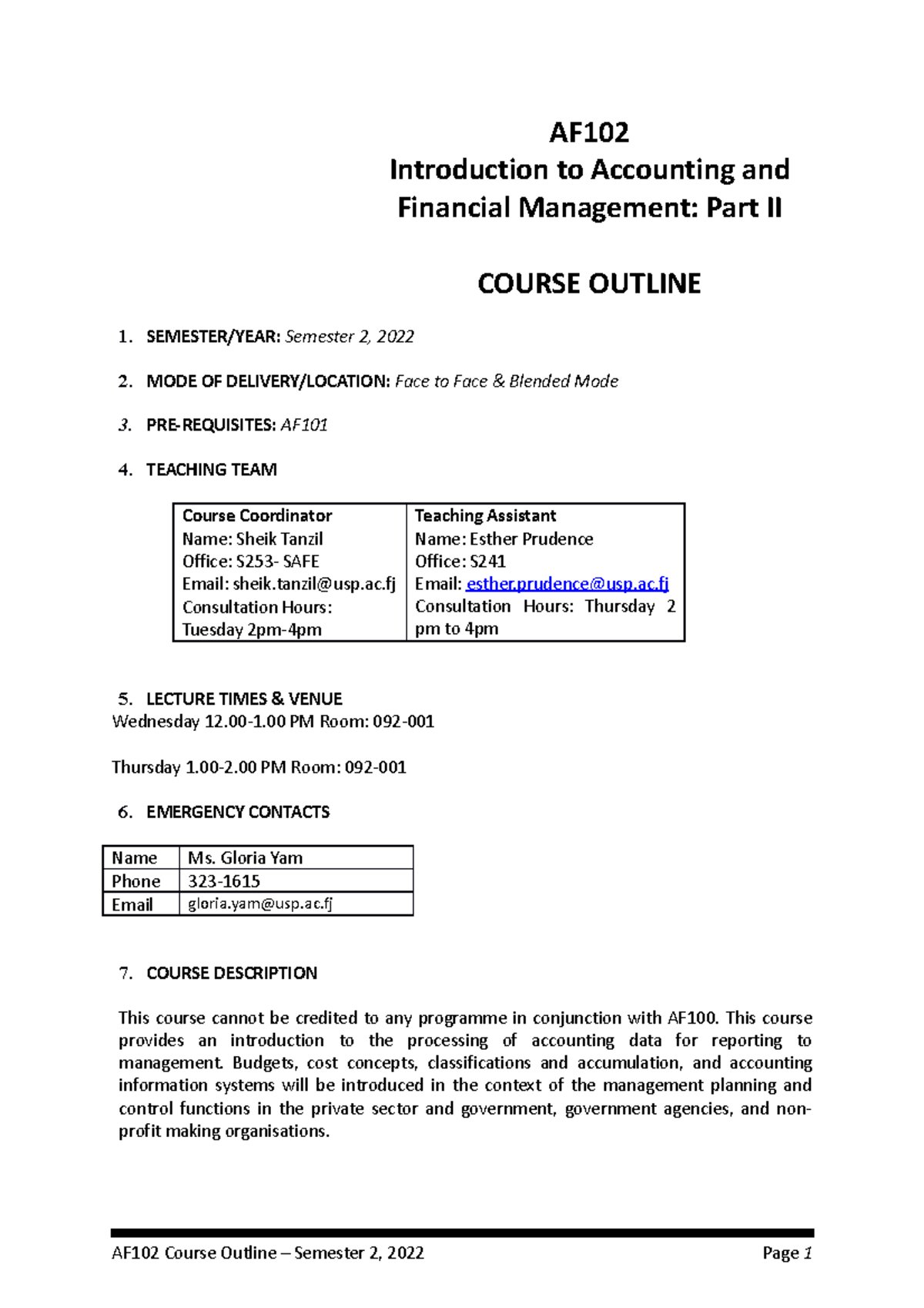 AF102 Course Outline - AF Introduction to Accounting and Financial ...