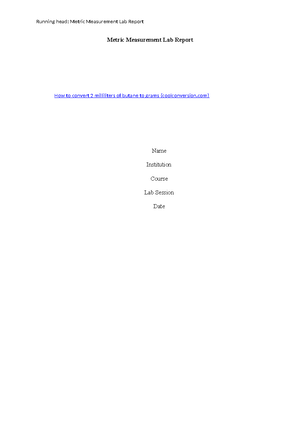 Density lab report - Running head: Metric Measurement Lab Report Metric ...