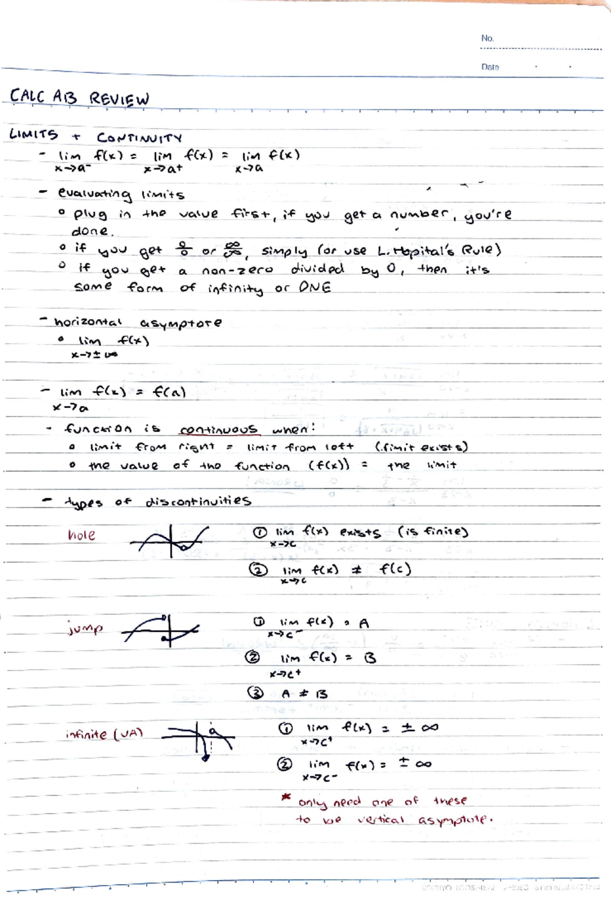 AB Calc Review - No. Date CALC A13 REVIEW LIMITS CONTINUITY lim f(x ...