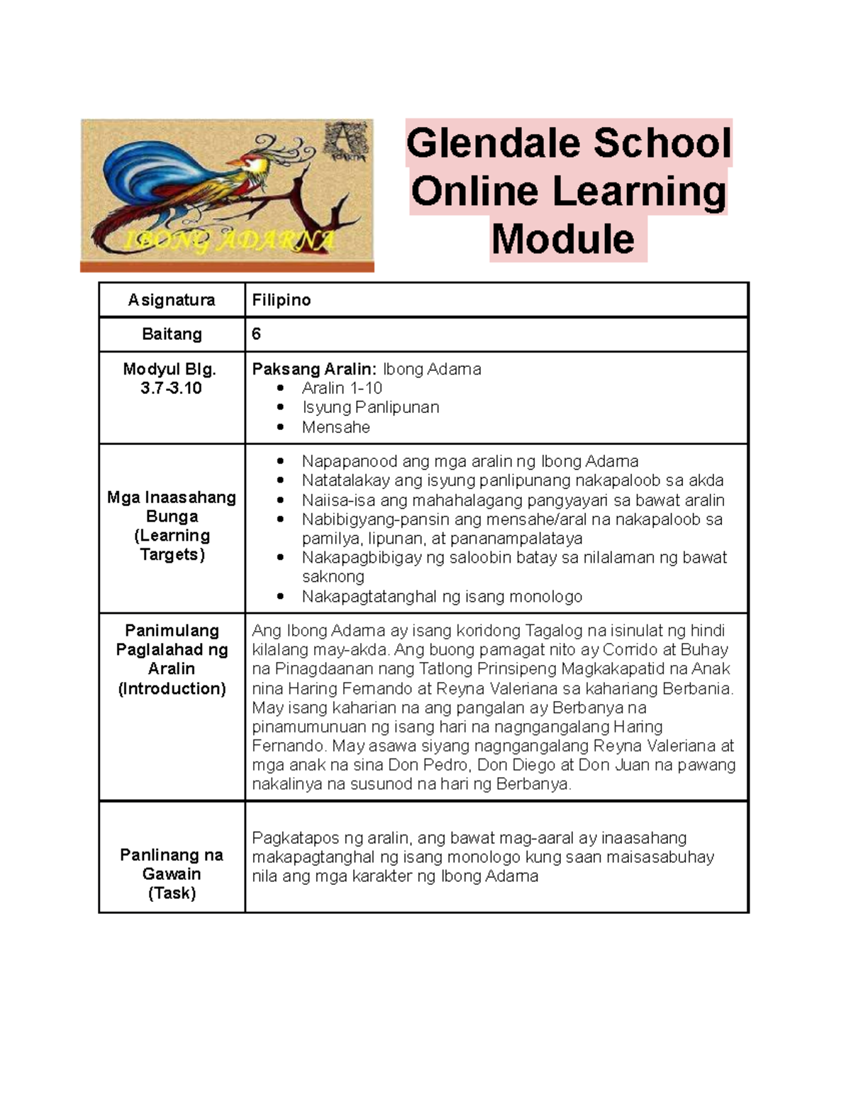 Filipino 6 OLM 3 - It is a practice module - Glendale School Online ...