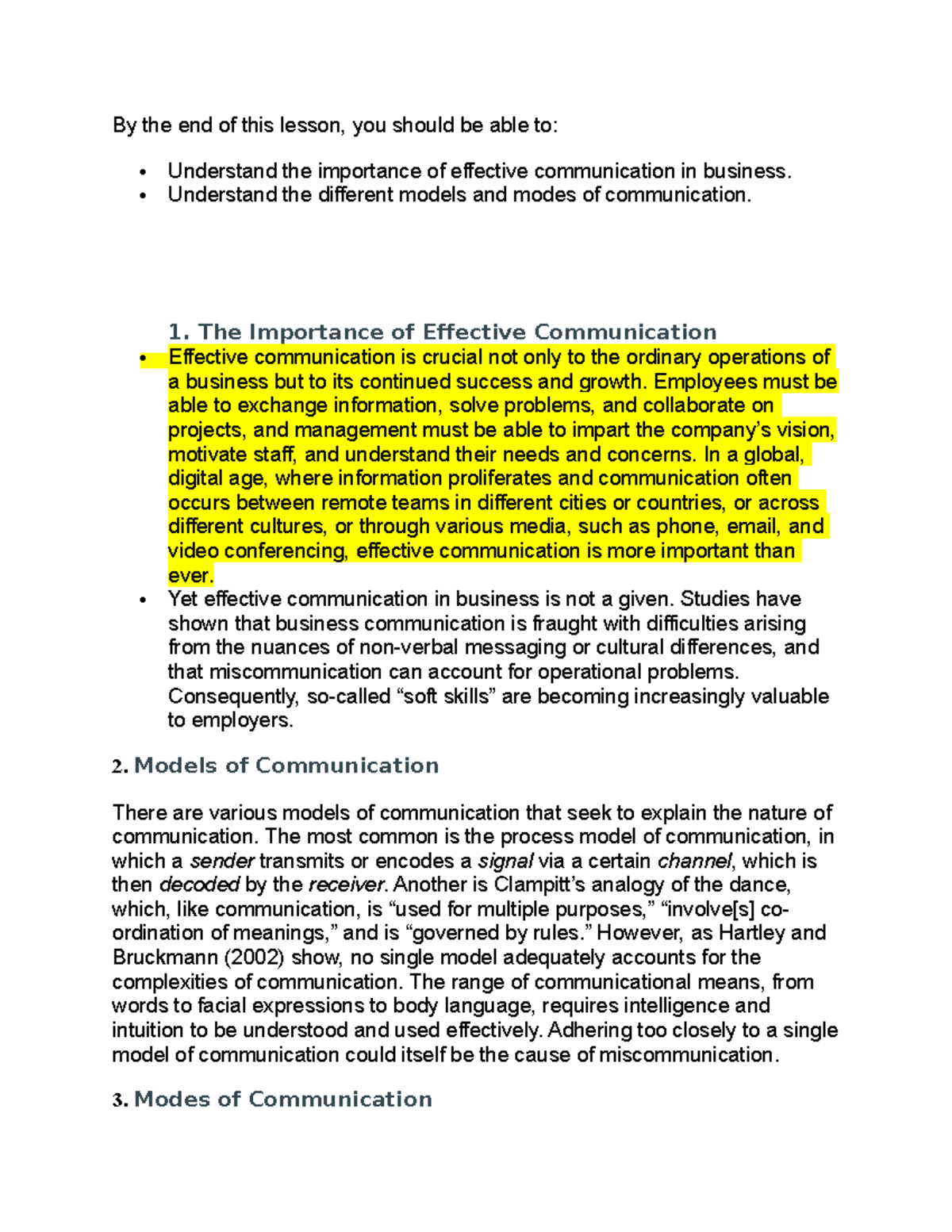 Lesson 1 business communication - By the end of this lesson, you should ...