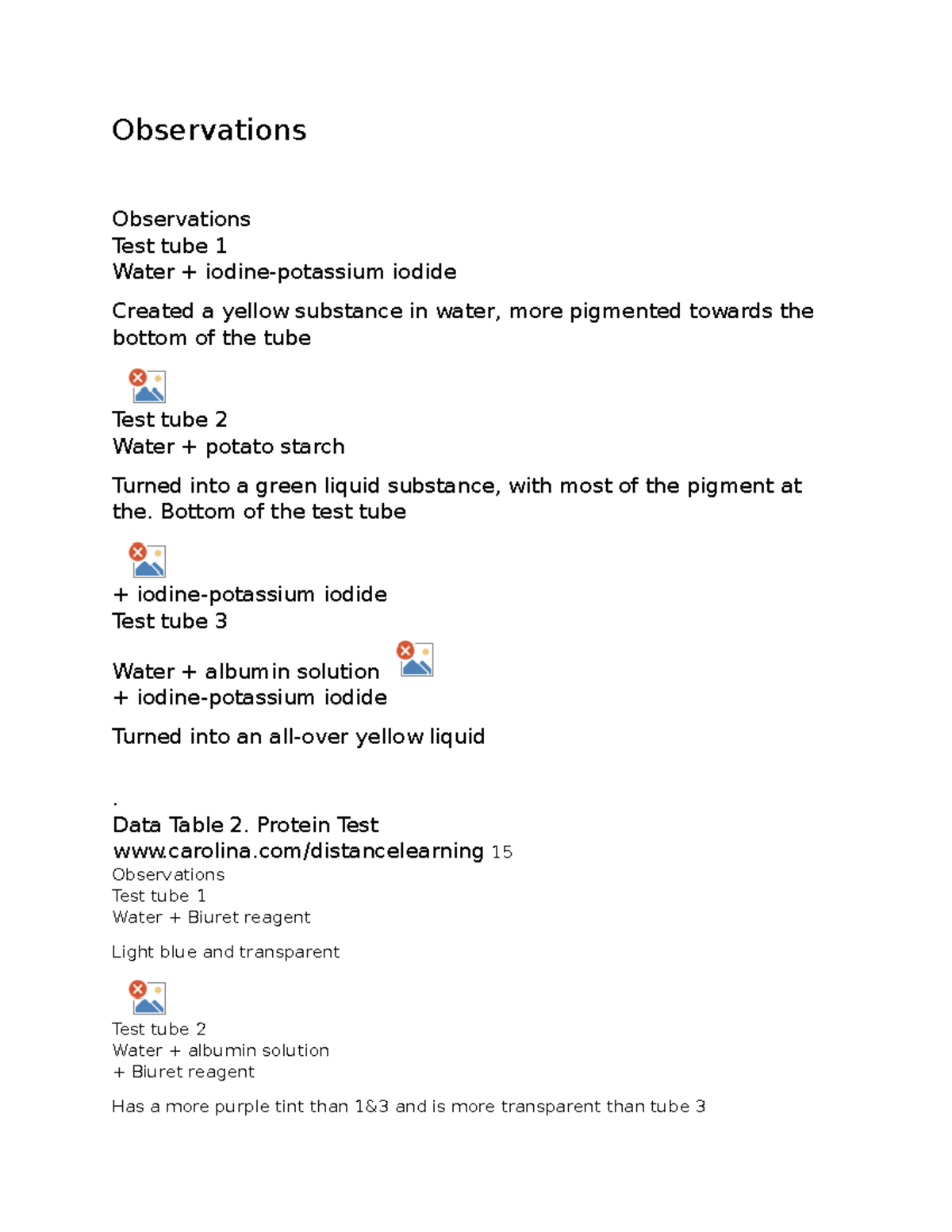 Document 3 - doc 3 - Observations Observations Test tube 1 Water ...
