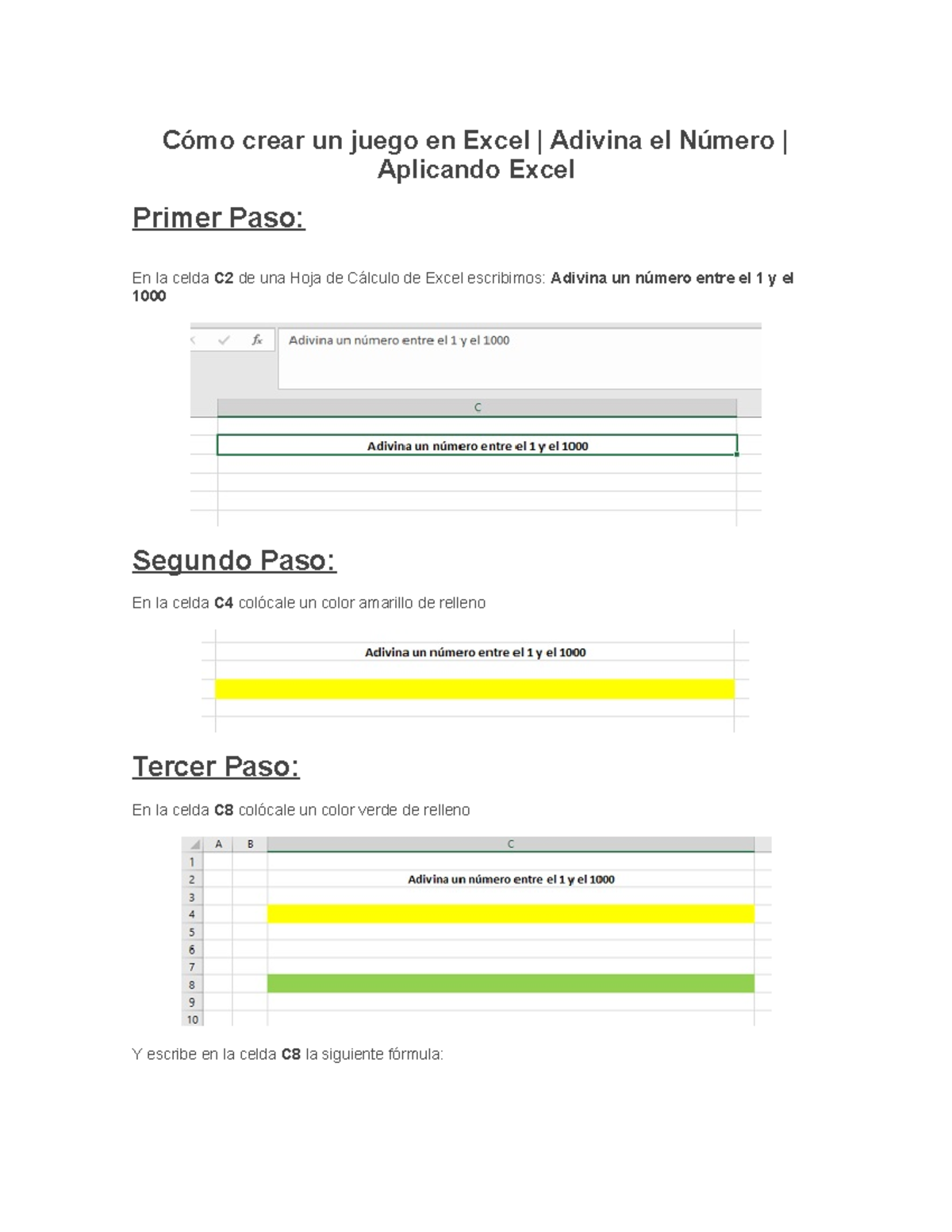 Cómo crear un juego en Excel Adivina numero - Studocu