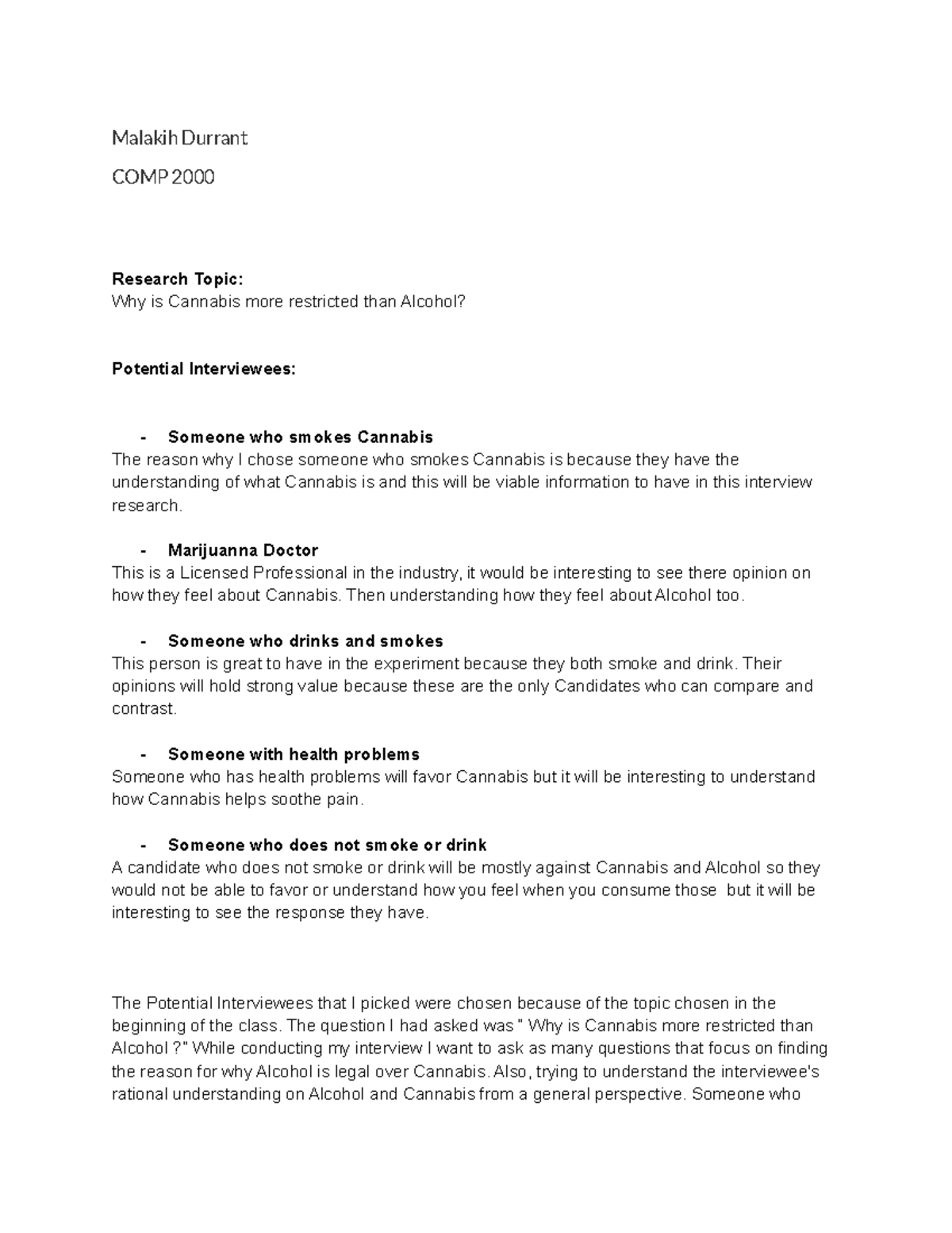 COMP Interviewee - Comp Interview Assignment - Malakih Durrant COMP ...