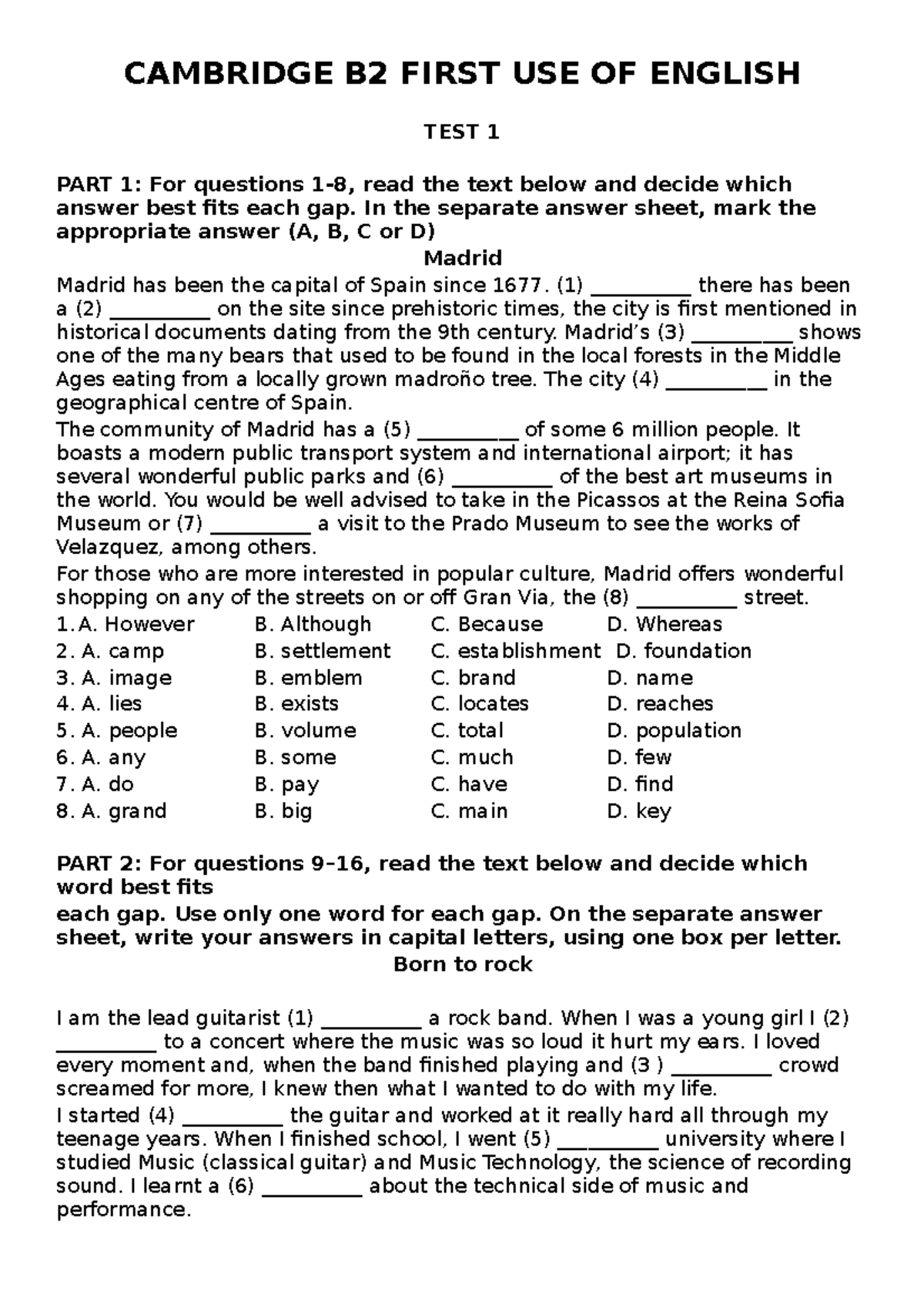 Cambridge B2 First USE OF English CAMBRIDGE B2 FIRST USE OF ENGLISH